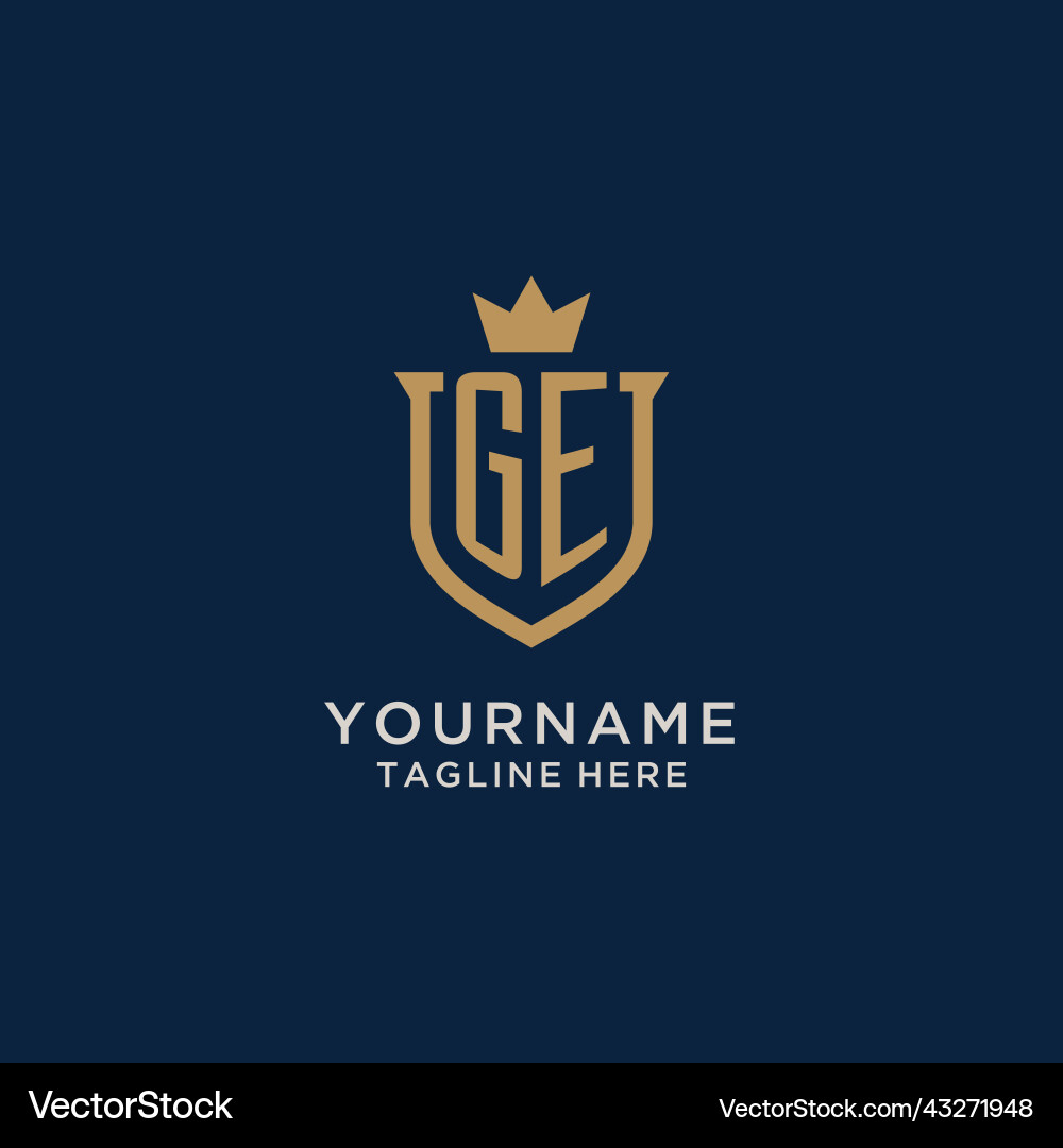 Ge initial shield crown logo Royalty Free Vector Image