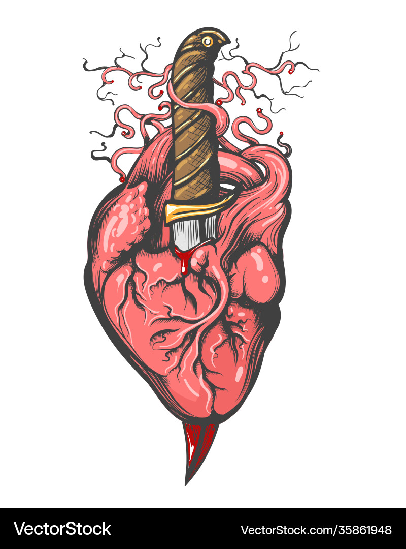 Human heart pierced knife tattoo Royalty Free Vector Image