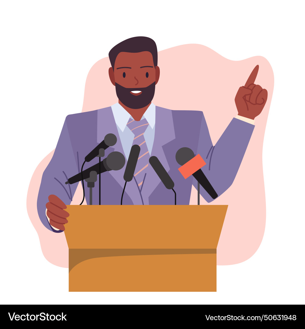 Man speaker speaking from podium with microphone Vector Image