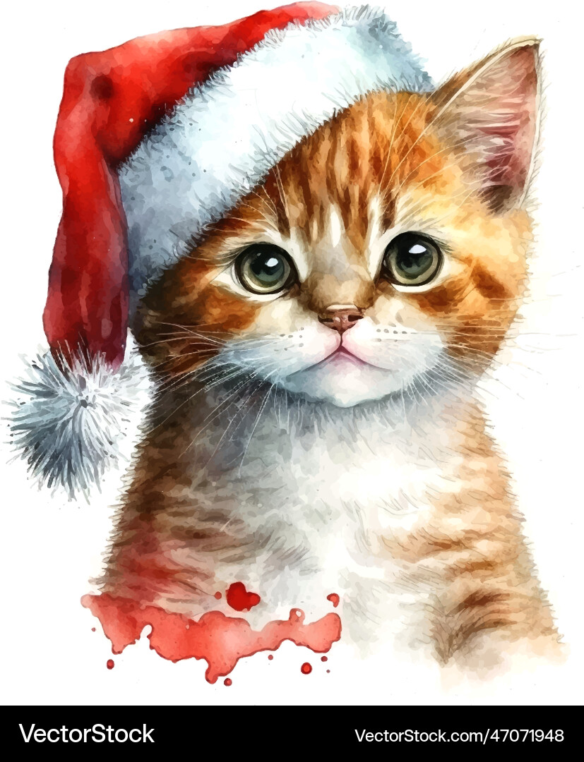 Watercolor Christmas Cat Sketch Royalty Free Vector Image
