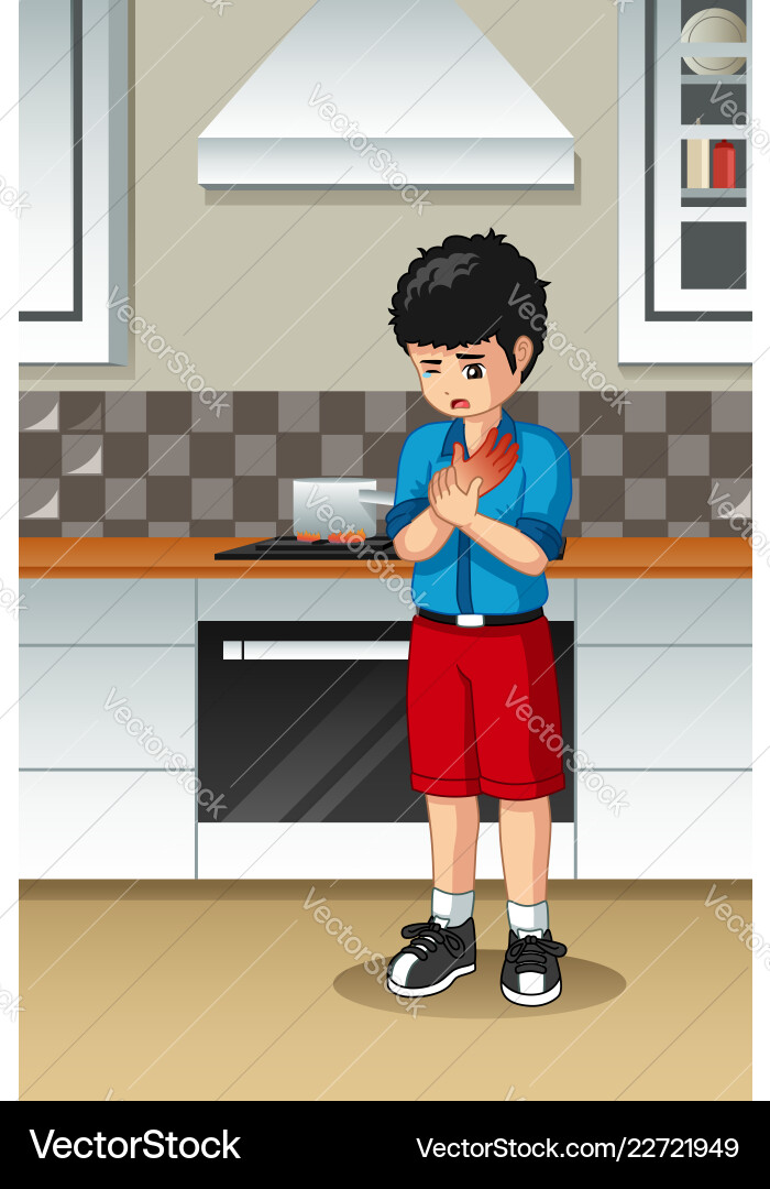 Boy burned his hand in the kitchen Royalty Free Vector Image