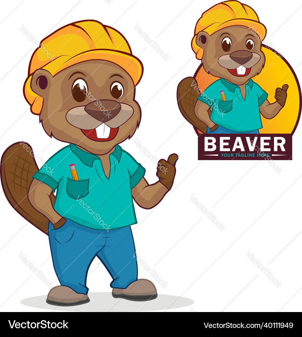Cartoon beaver builder logo Royalty Free Vector Image