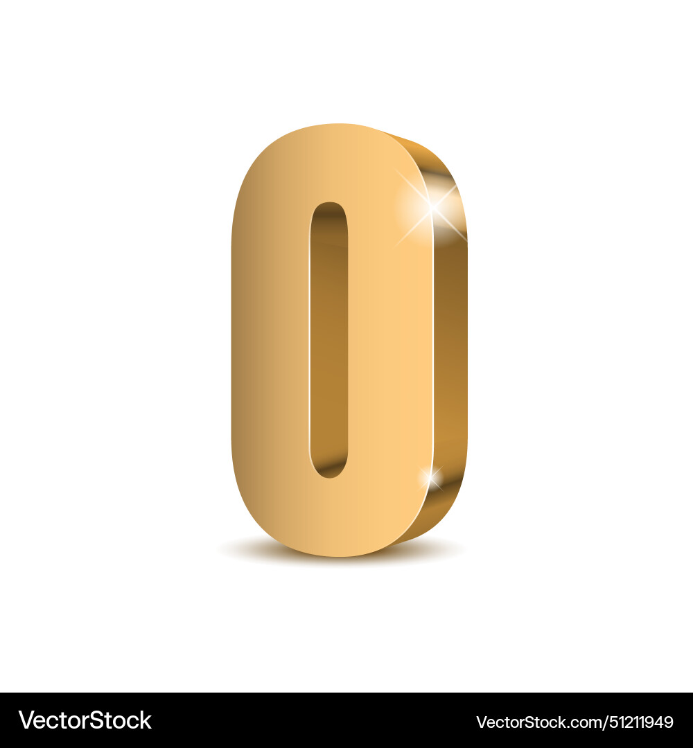 Gold 3d number 0 with a shadow on white Royalty Free Vector