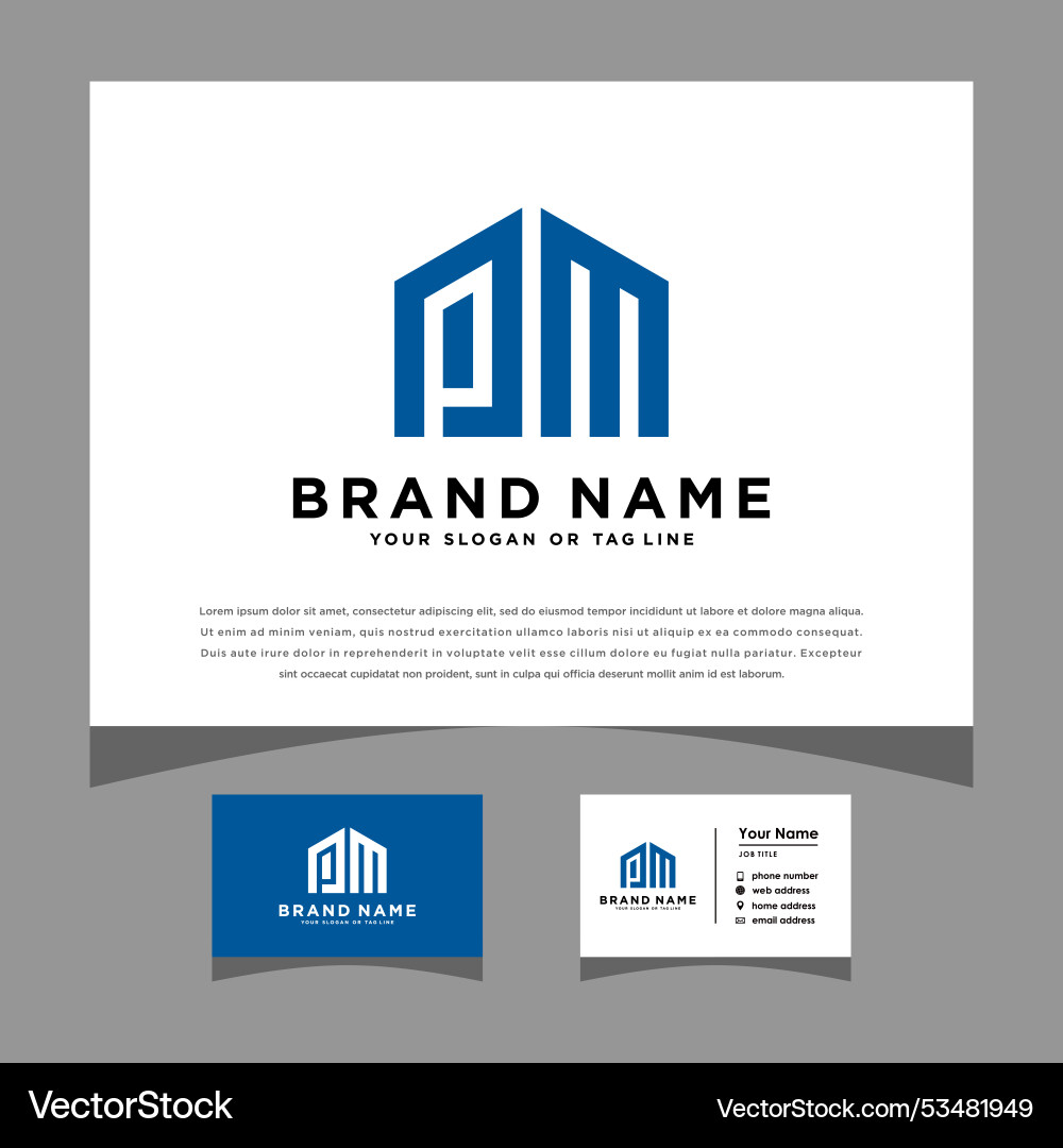 Initials pm logo with a business card creative Vector Image
