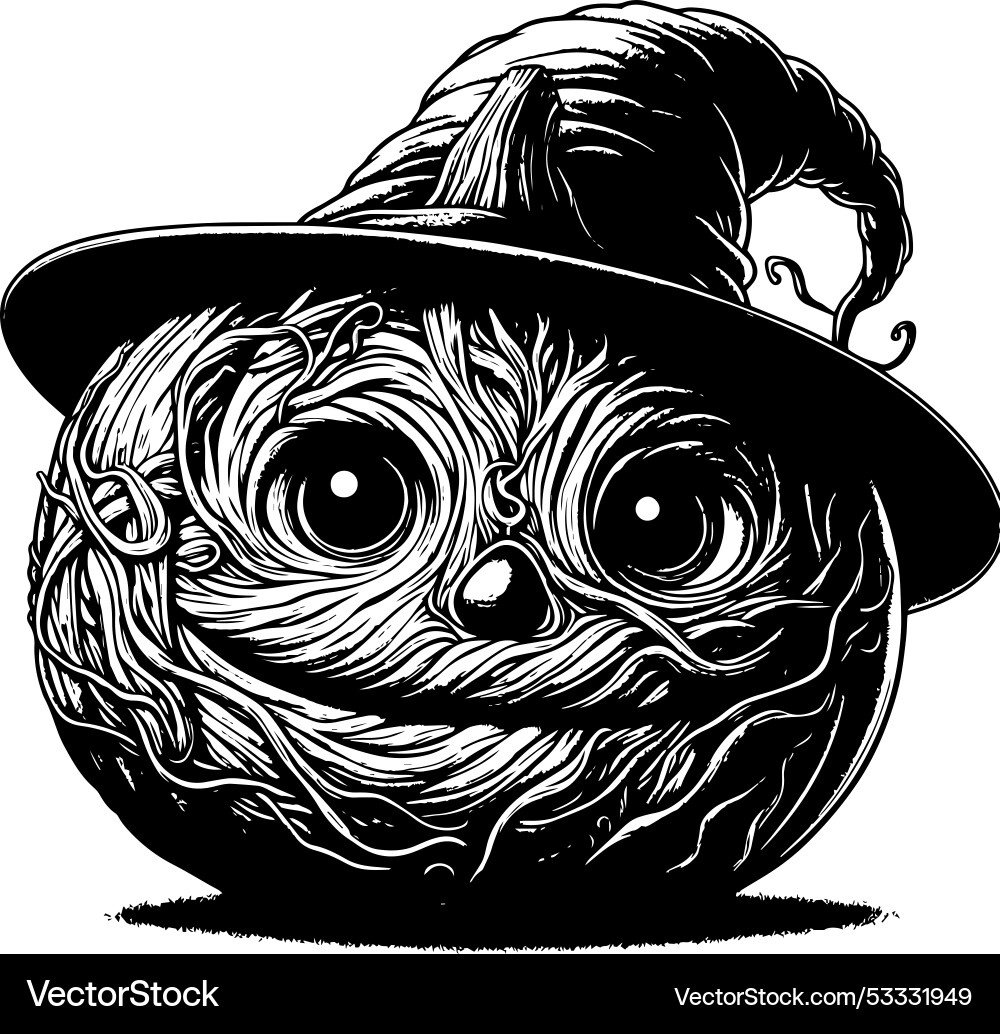 Intricately detailed pumpkin with face in black Vector Image