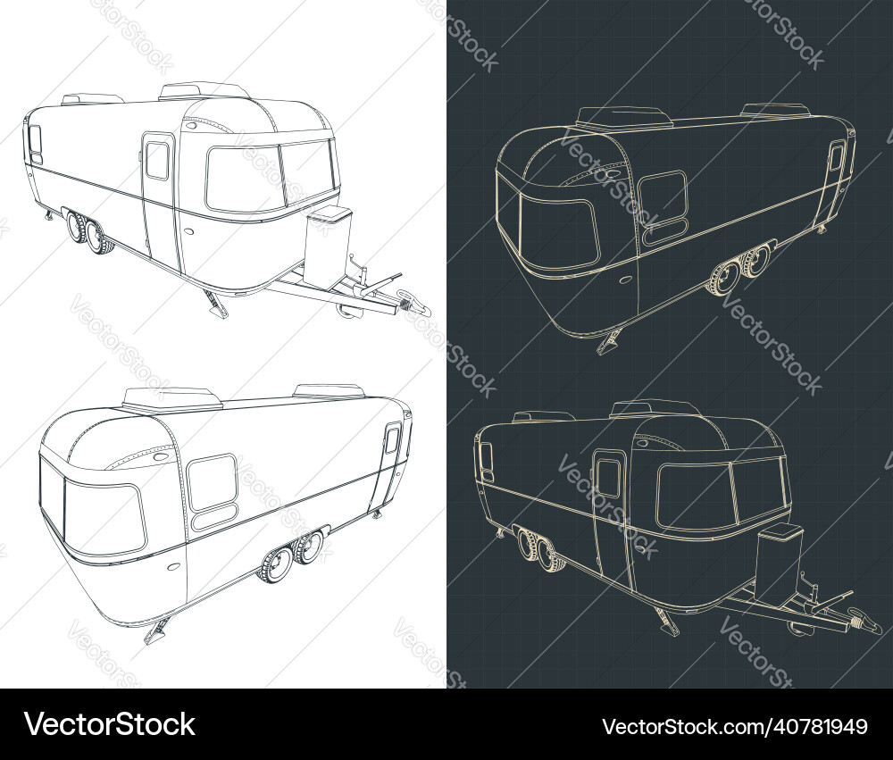Retro trailer drawings Royalty Free Vector Image