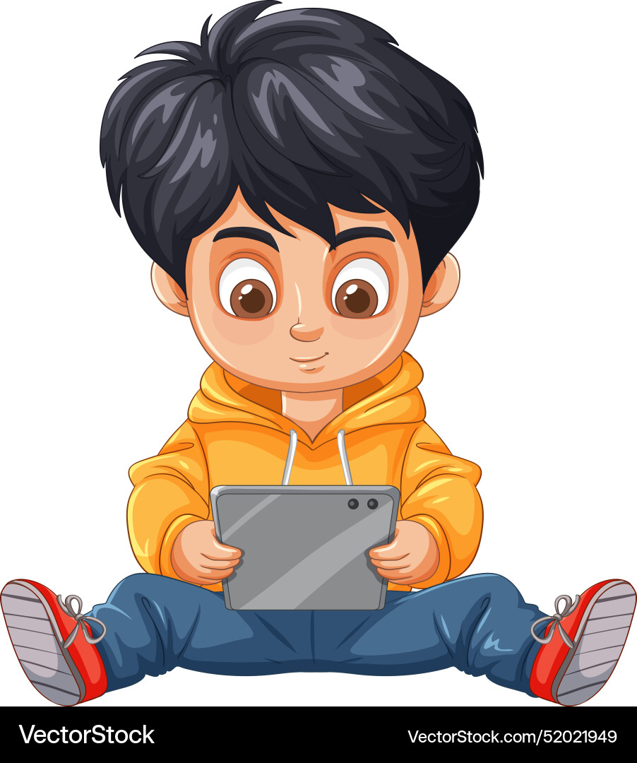 Young boy using a digital tablet Royalty Free Vector Image