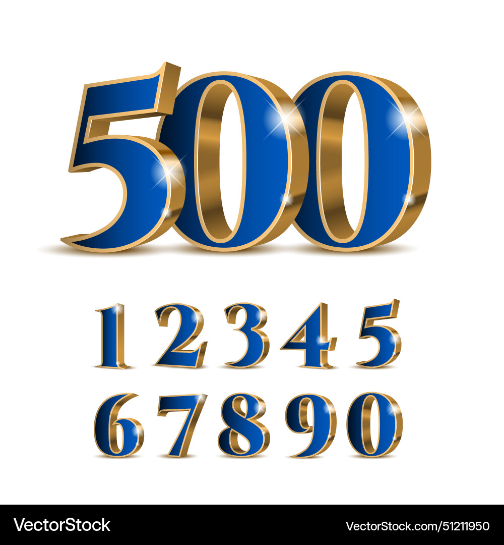 3d blue numbers with golden outline Royalty Free Vector
