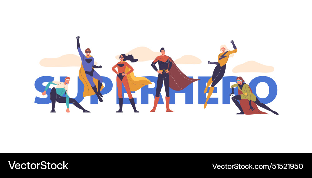 Diverse superhero characters in dynamic poses Vector Image