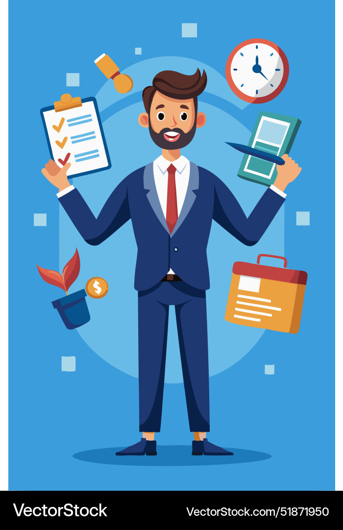 Efficient businessman multitasking Royalty Free Vector Image