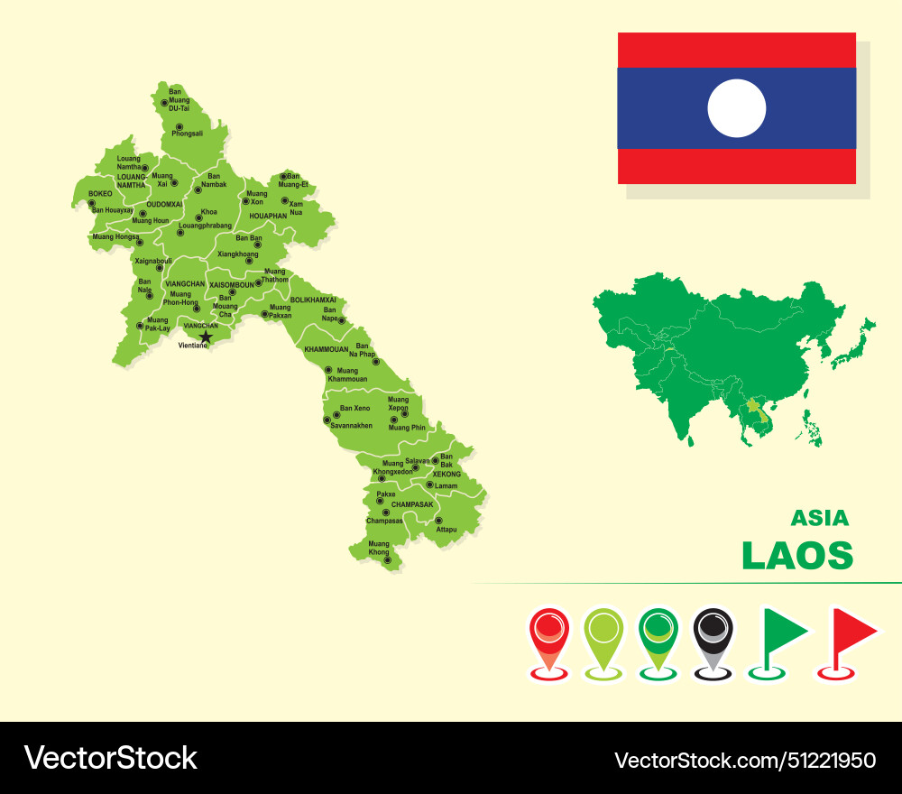 Laos map Royalty Free Vector Image - VectorStock