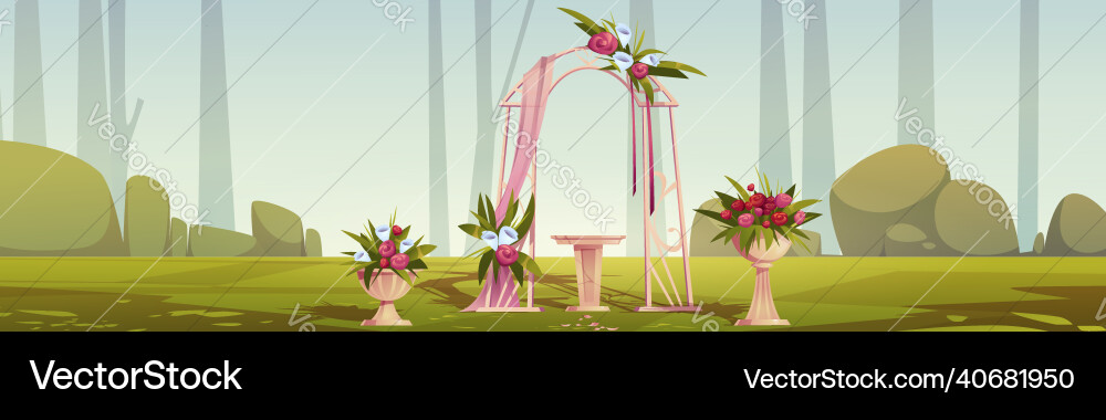 Outdoor wedding reception with floral arch Vector Image