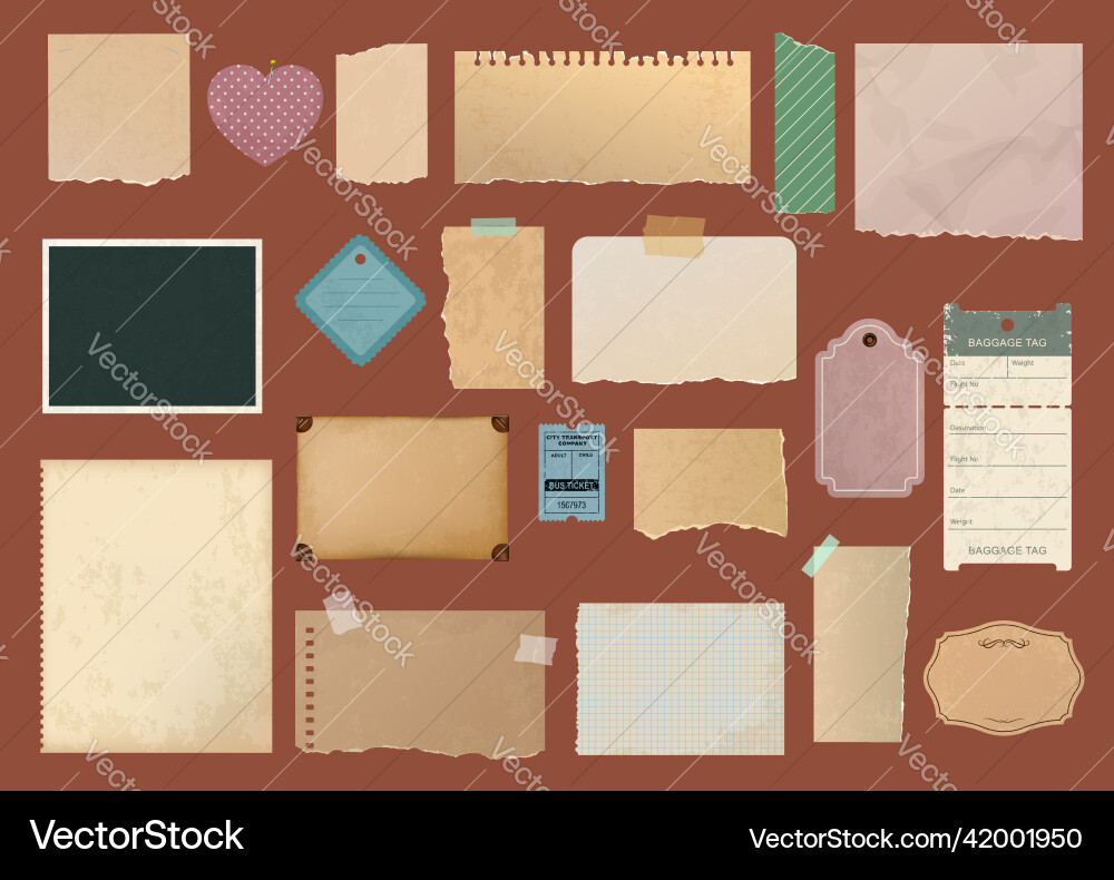 Scrapbook vintage torn paper labels and notes Vector Image