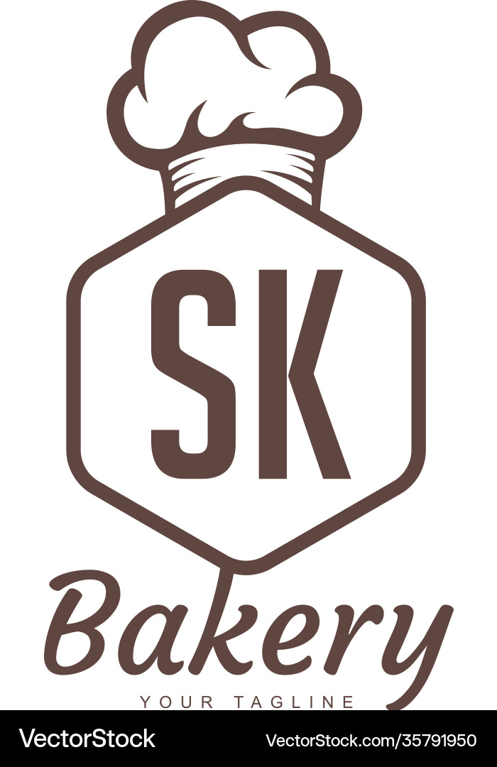 Sk letter logo design with chef icon bakery Vector Image