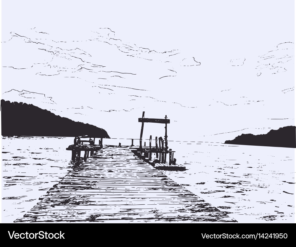 Wonderful seaveiw pier sketch Royalty Free Vector Image