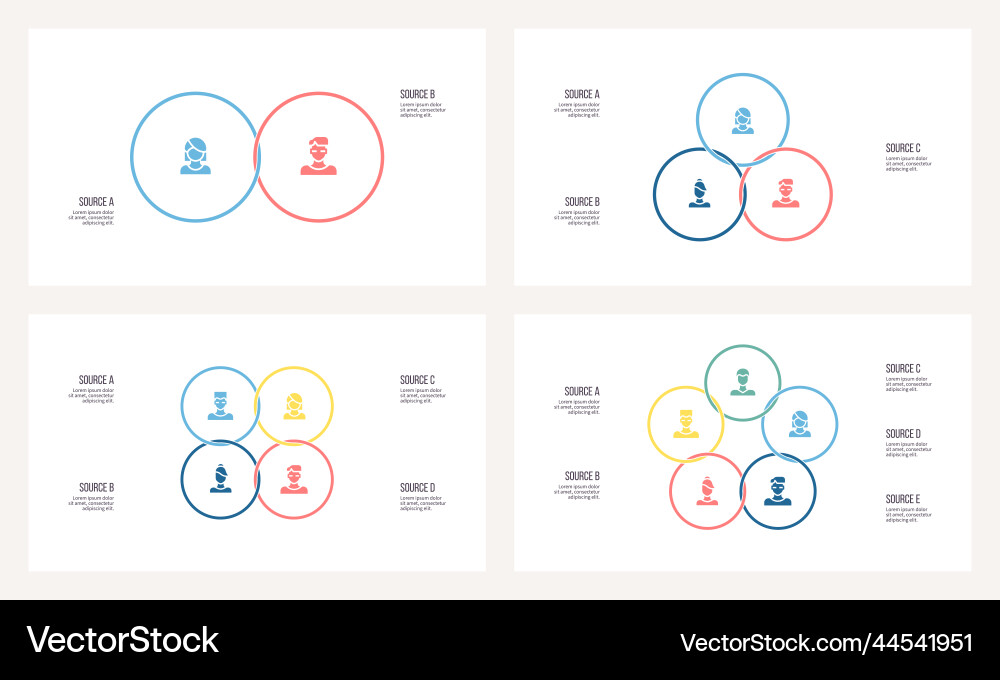 Business process chart with 2 3 4 5 steps Vector Image