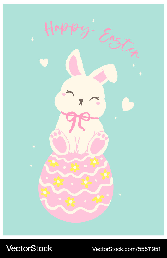 Cute Pastel Easter Bunny on Egg Royalty Free Vector Image