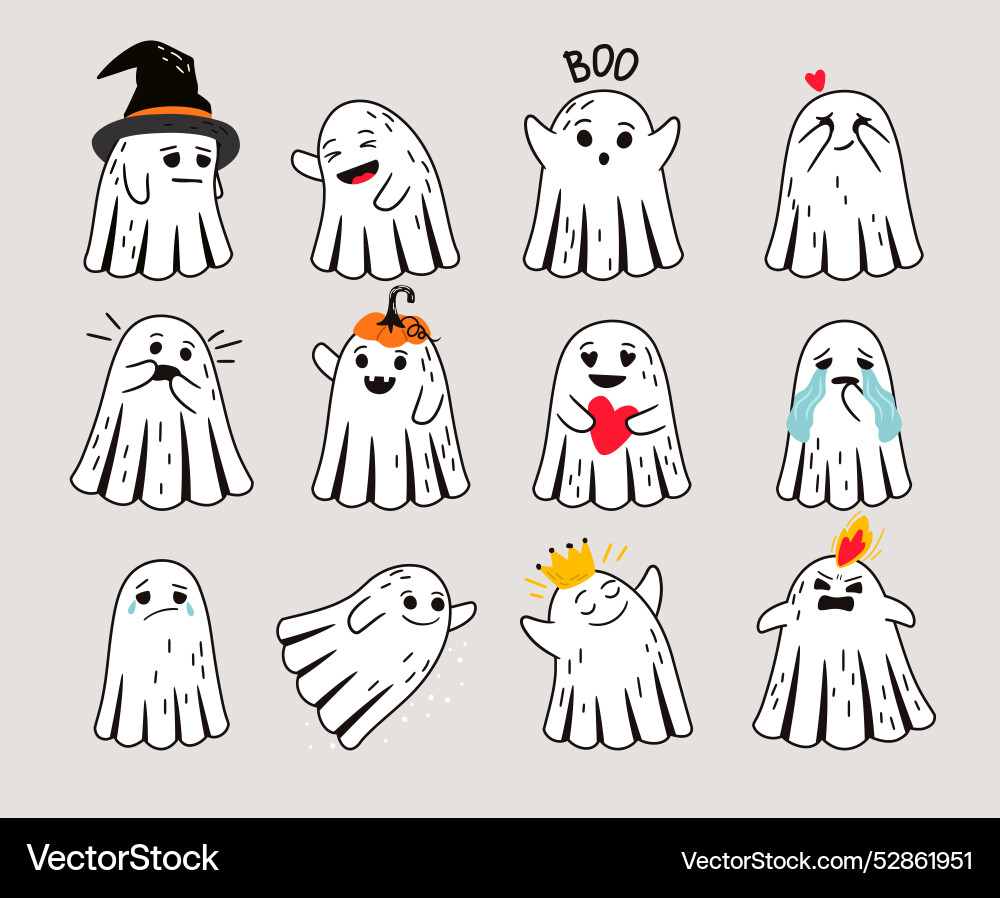 Funny ghosts emoticons collection for halloween Vector Image