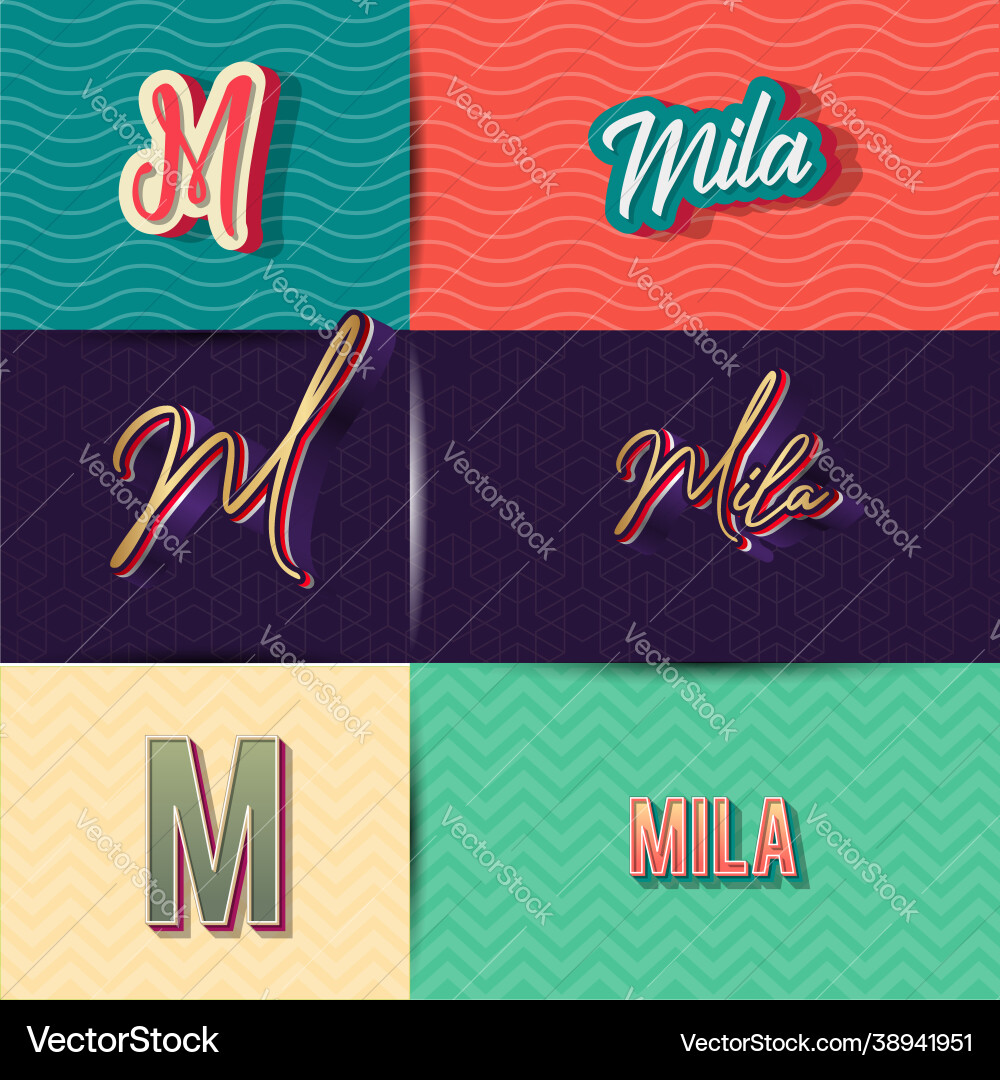 Name mila in various retro graphic design Vector Image