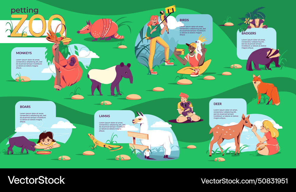 Petting zoo flat infographics Royalty Free Vector Image