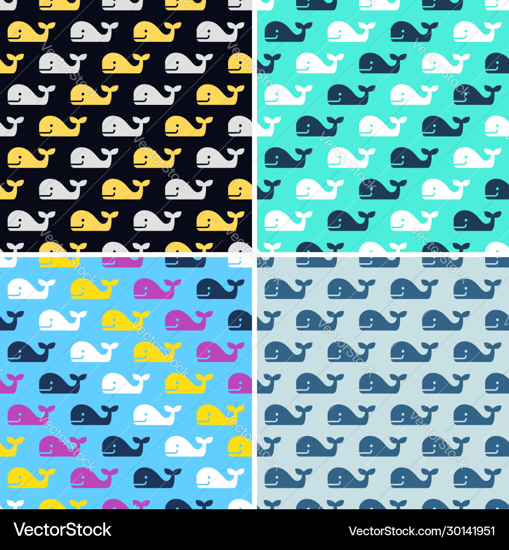 Set whale fish seamless patterns Royalty Free Vector Image