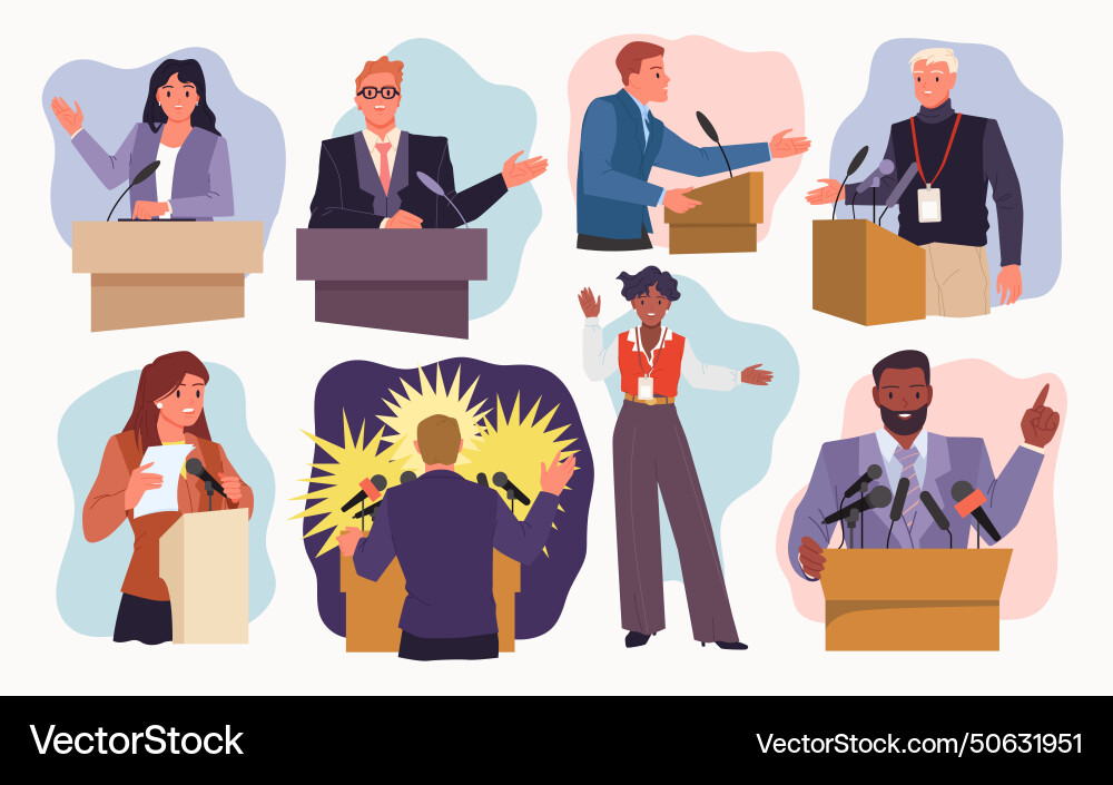 Speaker speak from podium at public event set Vector Image