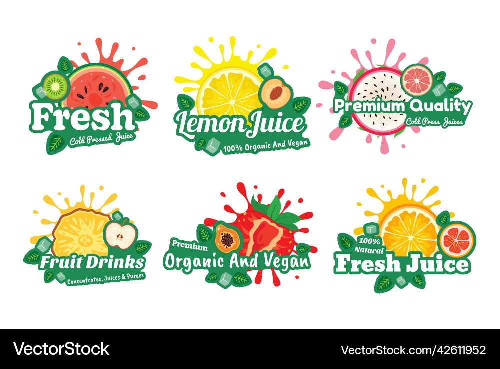 Collection fresh juice sticker Royalty Free Vector Image