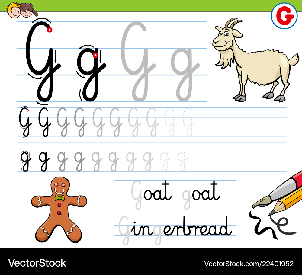 How to write letter g workbook for children Vector Image