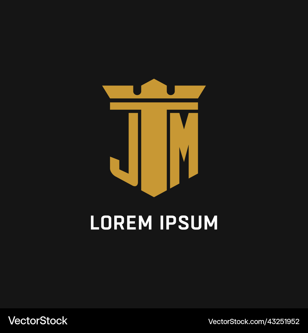 Jm initial logo with shield and crown style Vector Image