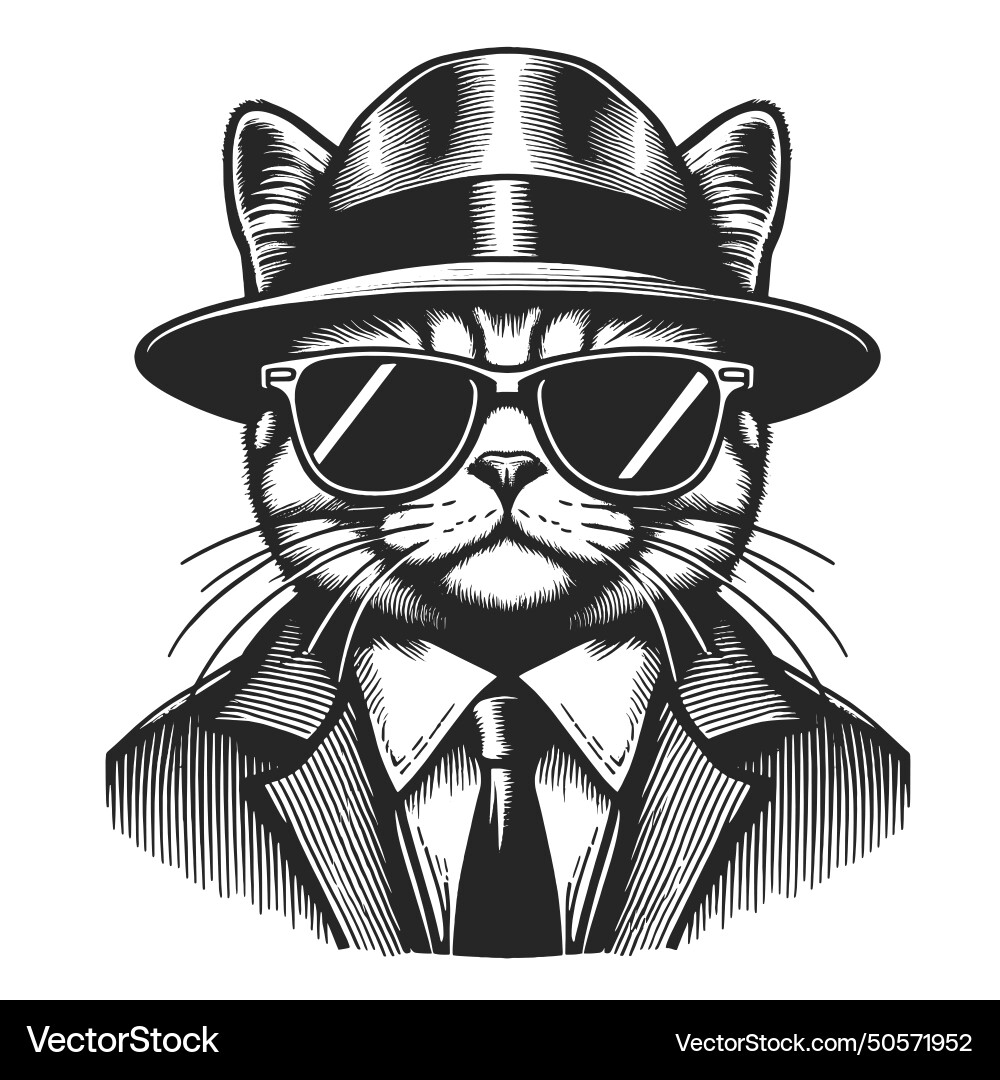 Mafia cat suit sketch Royalty Free Vector Image
