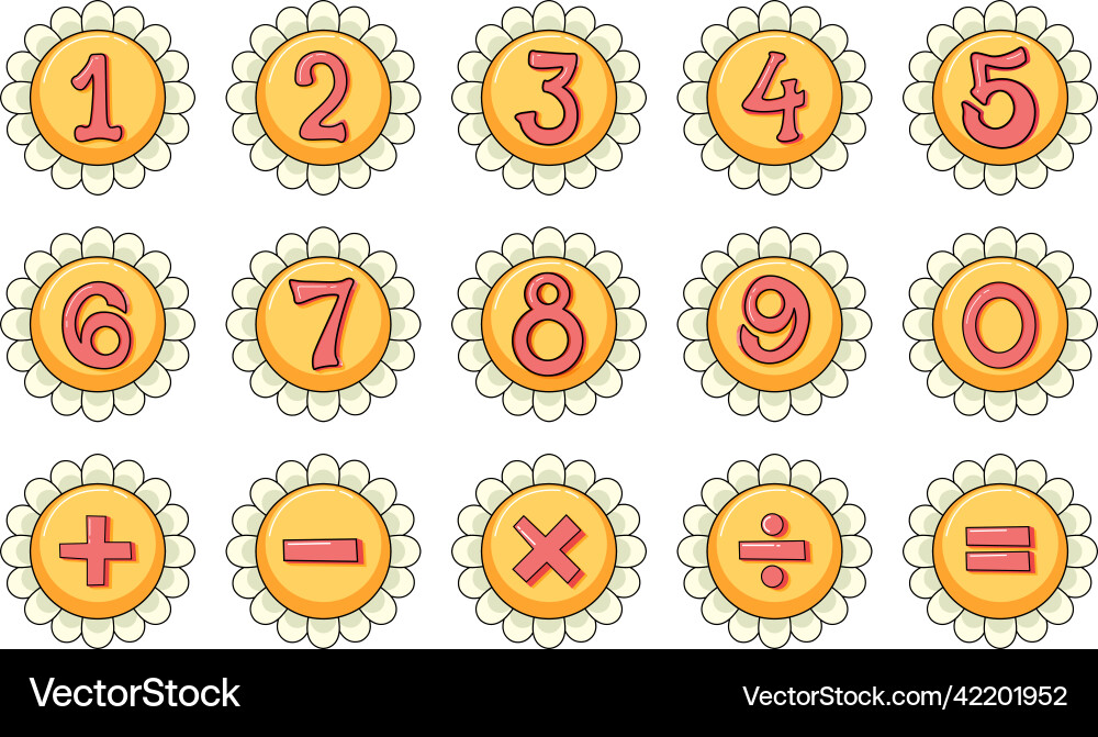 Number 0 to 9 with math symbols Royalty Free Vector Image