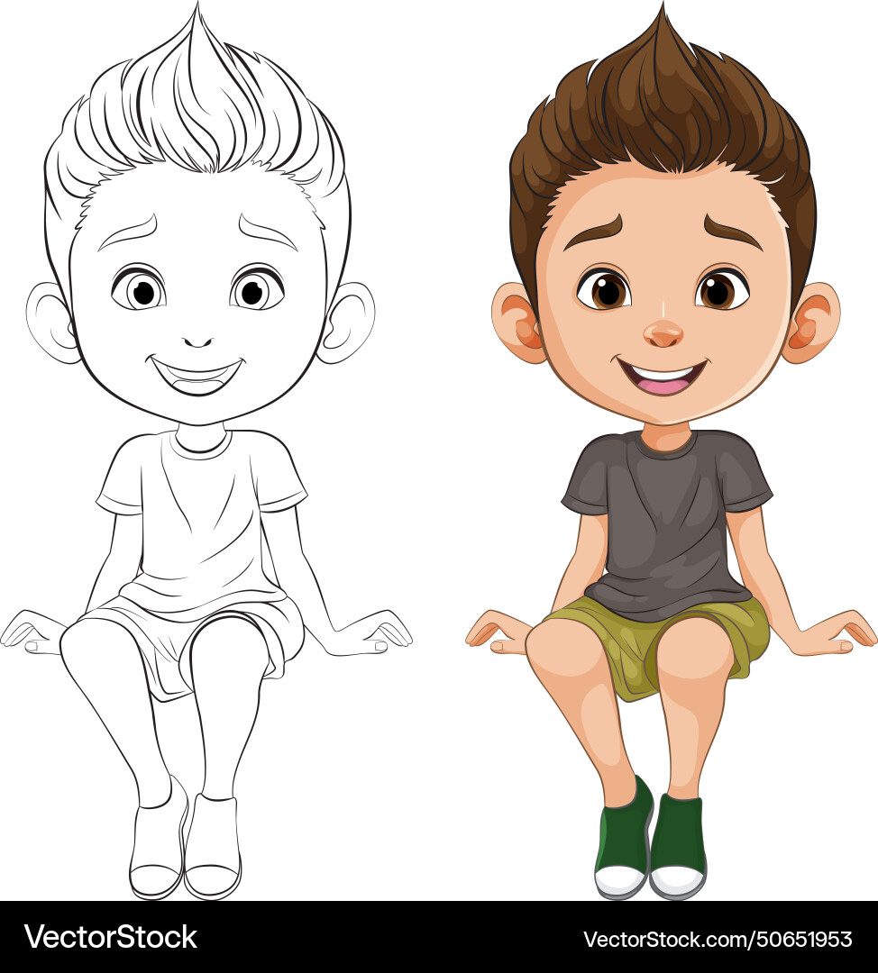 A boy colored and line art Royalty Free Vector Image