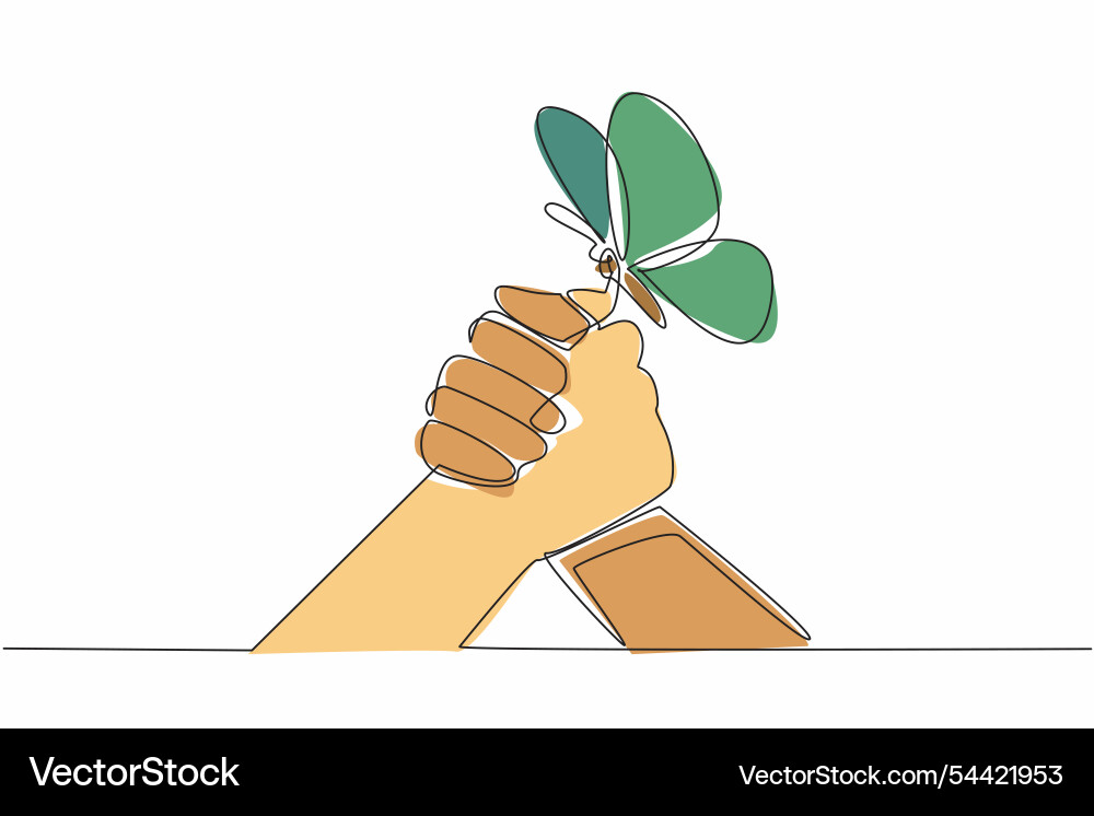 Continuous One Line Drawing Two Hands Royalty Free Vector