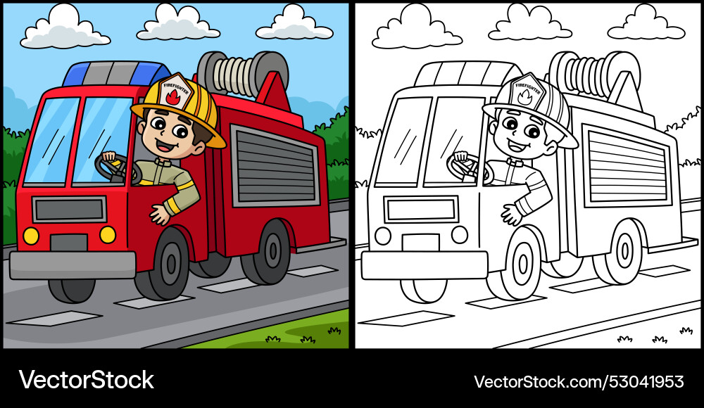 Firefighter driving a fire truck Royalty Free Vector Image