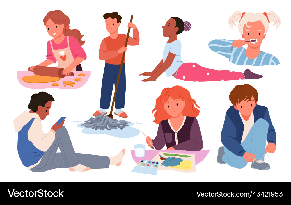 Kids in different daily routine activities Vector Image