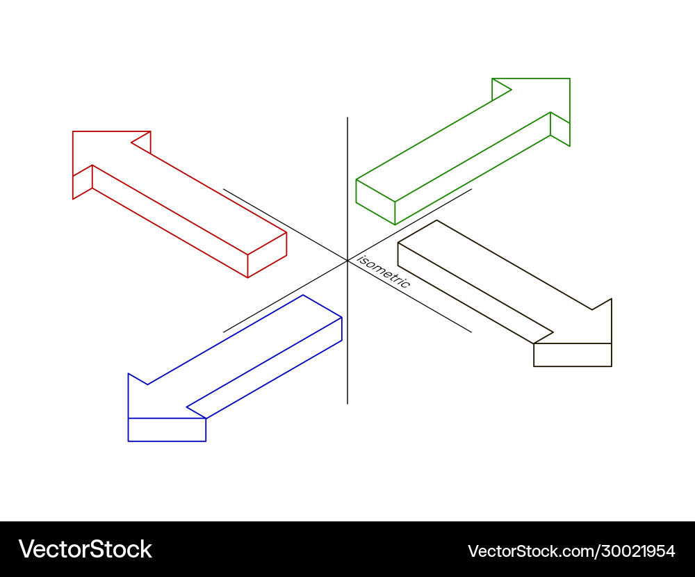 3d arrow sign set isolated on white outline Vector Image