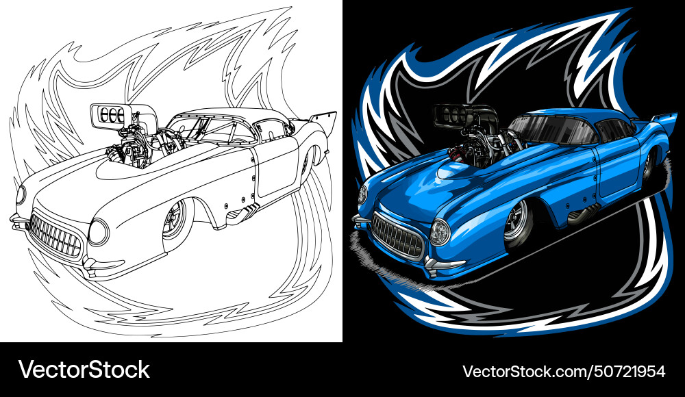 Blue drag racing car with white strip Royalty Free Vector