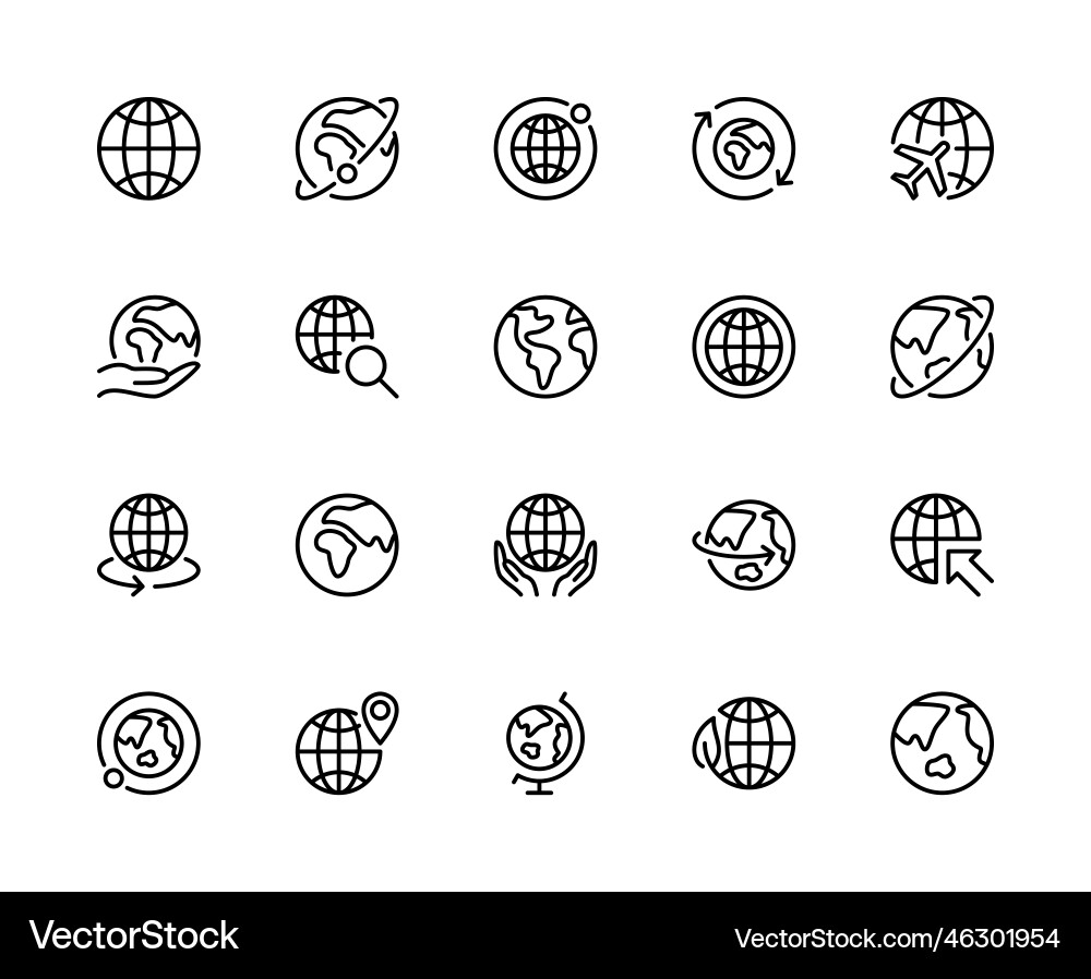 Global Outline Globe Icons Set Royalty Free Vector Image