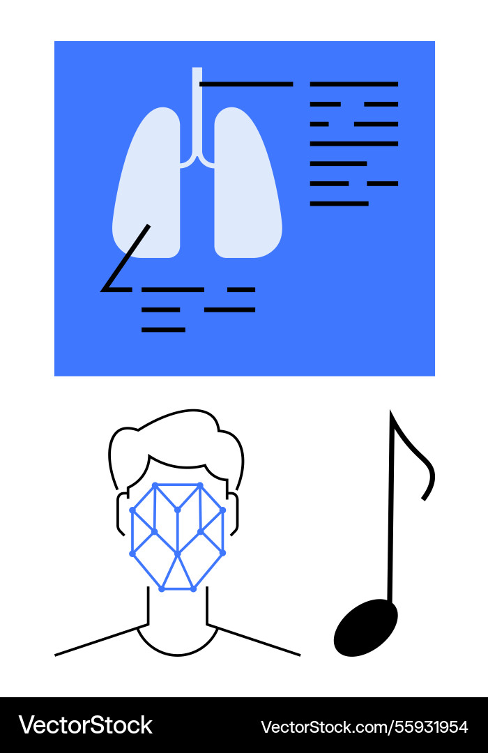 Human face mapping with musical note and lung Vector Image