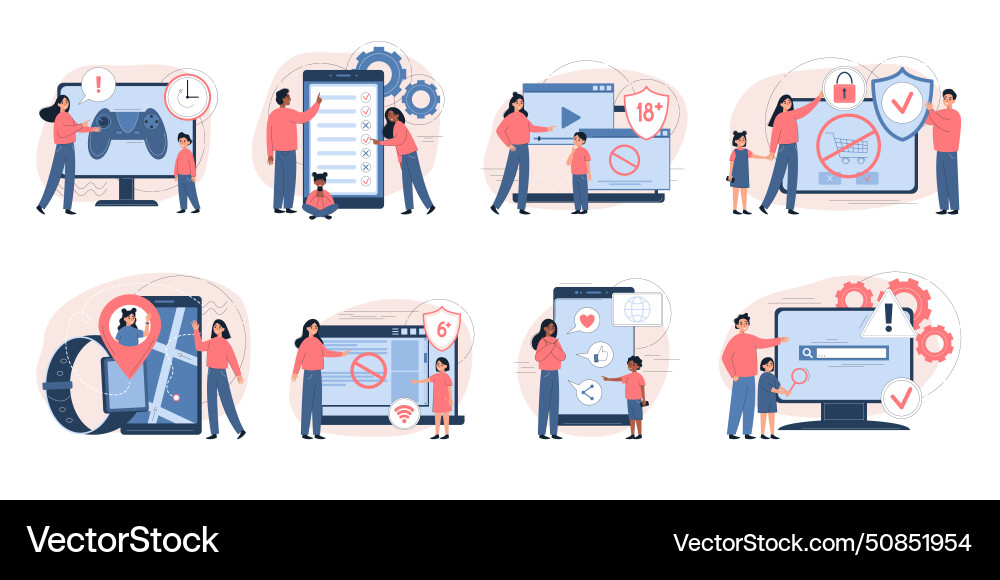 Parental control flat compositions Royalty Free Vector Image