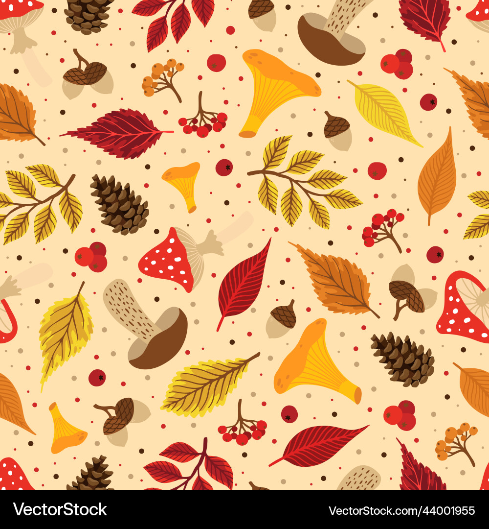 Colorful autumn seamless pattern with fall Vector Image