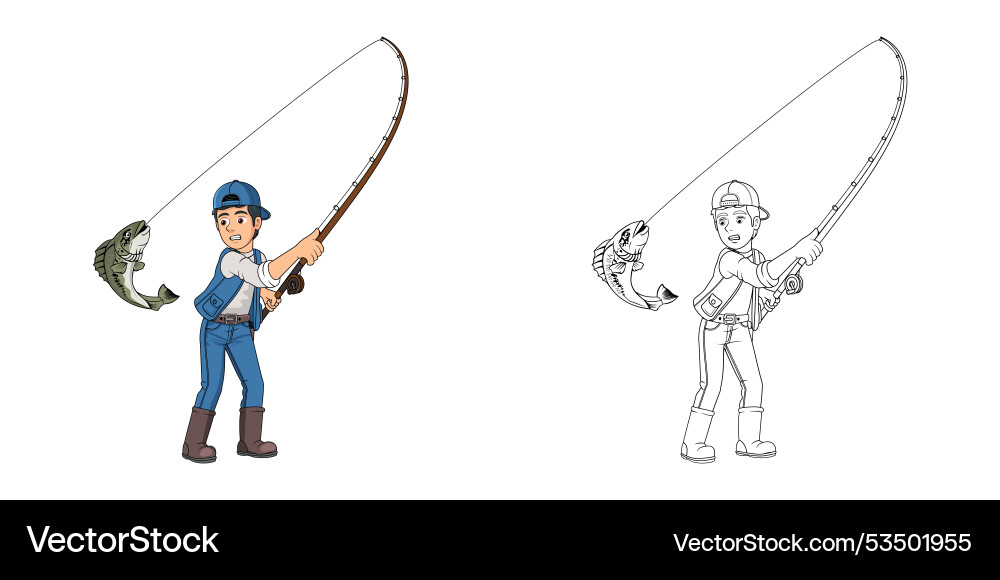 Fishing cartoon character design Royalty Free Vector Image
