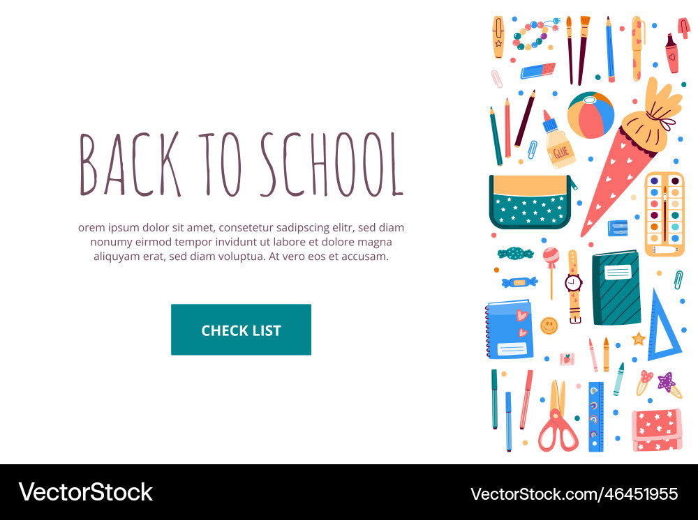Frame with school stationery objectstemplate Vector Image