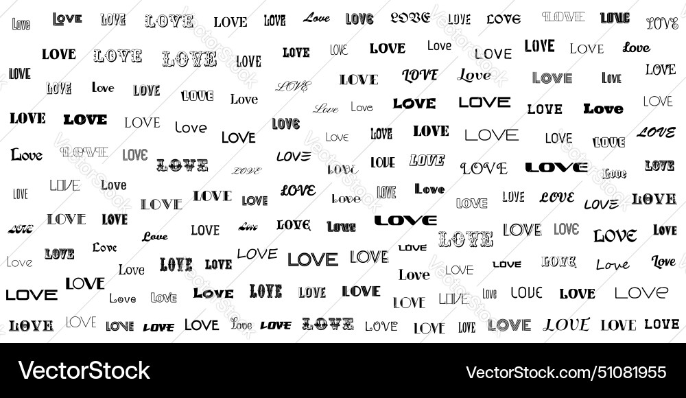 Love words decorative black and white background Vector Image