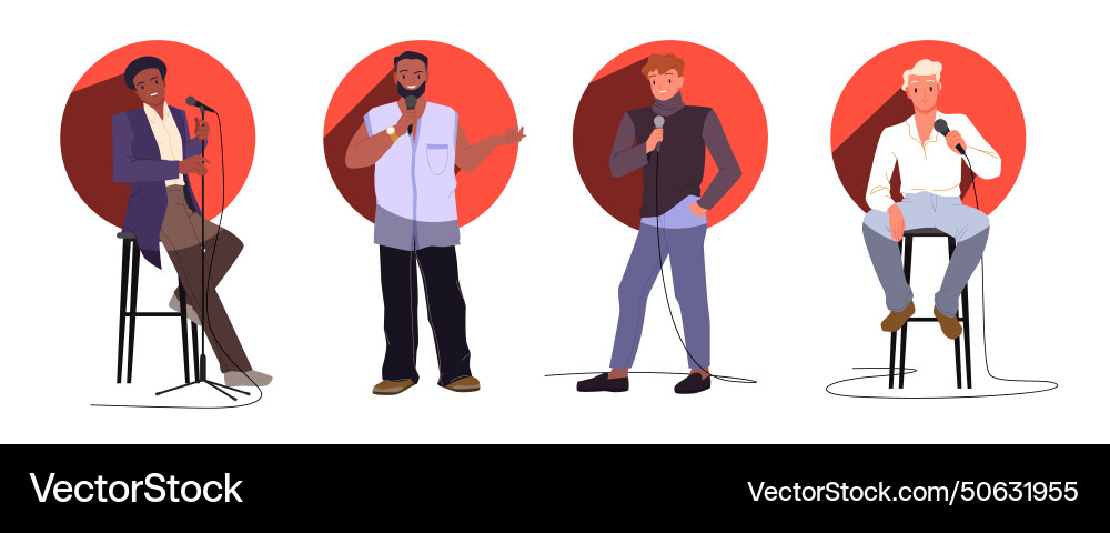 Men present standup comedy show on stage at open Vector Image