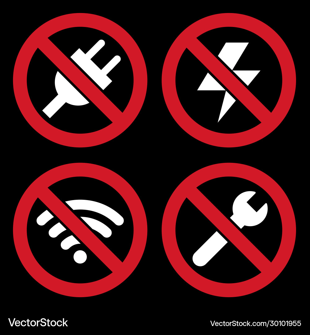 No plug lightning wifi and repair sign Royalty Free Vector