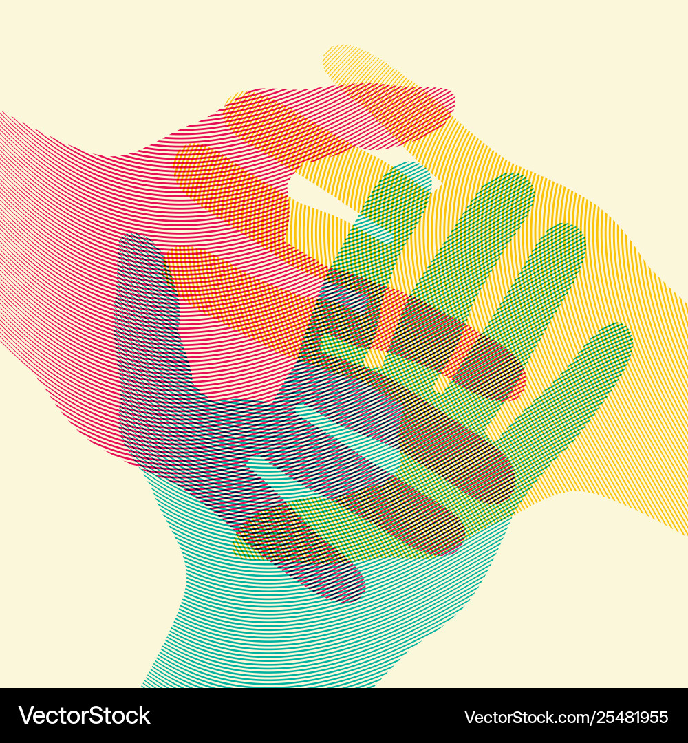 Overlapping colorful hands concept poster Vector Image