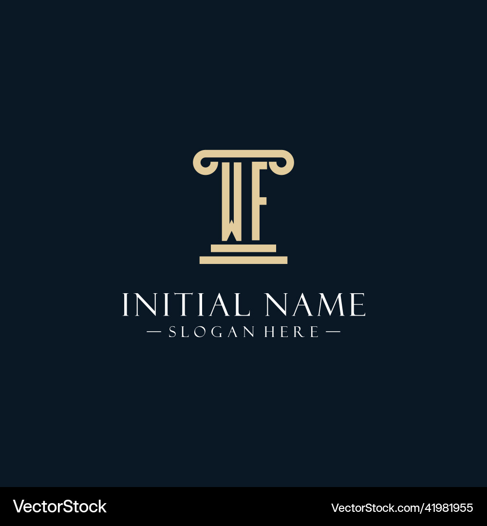 WF Monogram Law Logos mit Pillars Lizenzfreies Vektorbild