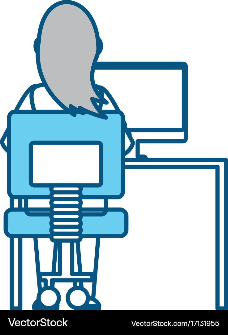 Woman working at computer icon Royalty Free Vector Image