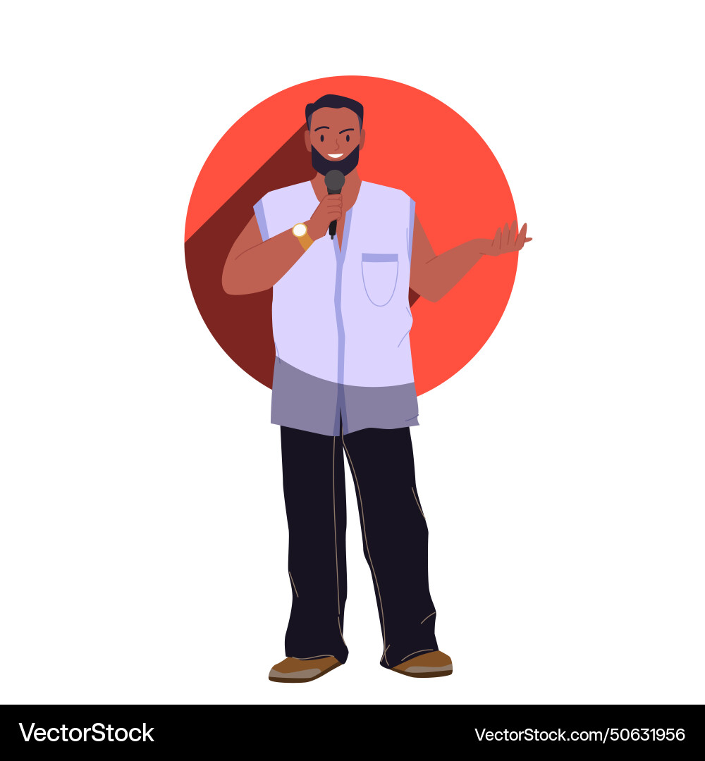 Comedy stand up show with man sitting on stool Vector Image
